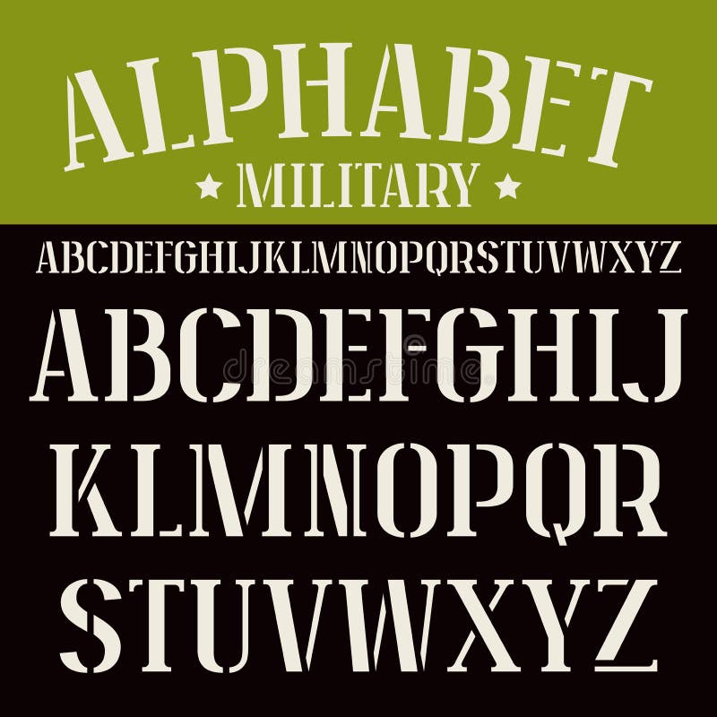 Military Stencil Alphabet Font. Type Letters and Numbers on Distressed ...