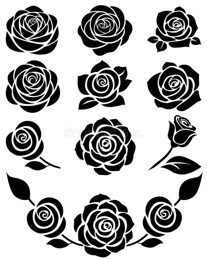 Stencil roses collection stock vector. Illustration of stylized - 360254457