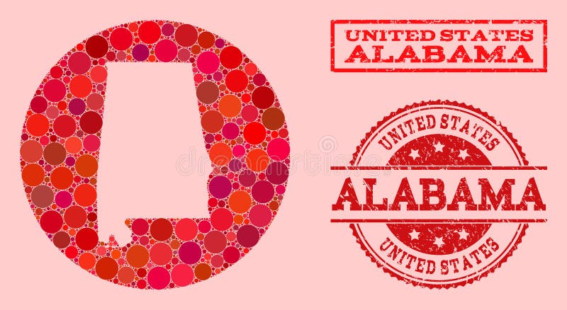 Stencil Round Map of Alabama State Mosaic and Grunge Stamp Stock ...