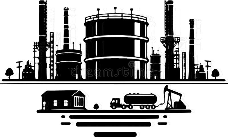 Stencil Vector Drawing of a Petroleum Refinery Stock Vector ...
