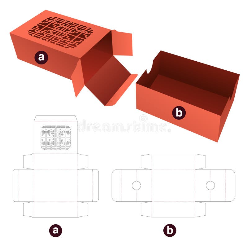 Stenciled Packaging Box with Insert Tray Die Cut Template and 3D Mockup ...