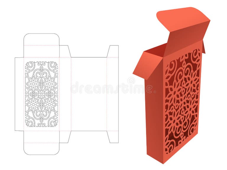 Stenciled Pattern Long Packaging Box Die Cut Template and 3D Mockup ...