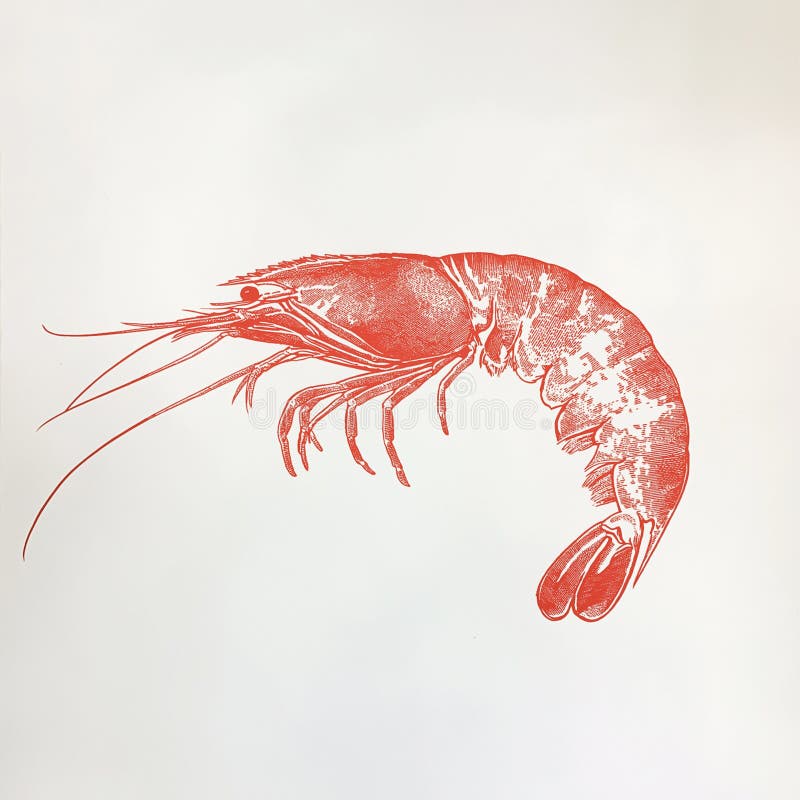 Stenciled Risograph Shrimp in Red Ink Stock Illustration - Illustration ...