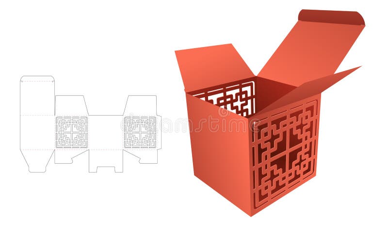 Stenciled Square Box Die Cut Template Deign and 3D Mockup Stock Vector ...