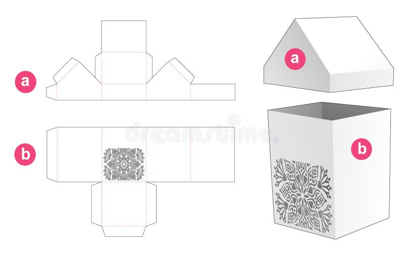 Tall House Shaped Box with Stenciled Curved Line Die Cut Template Stock ...