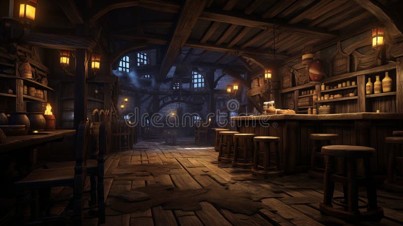 Step Back in Time: AI-Generated Image of an Empty Medieval Tavern Stock ...