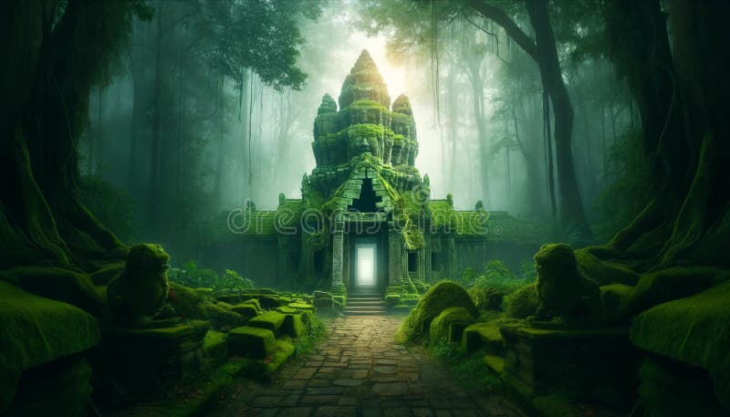 Mystical Mornings at the Ancient Temple Stock Illustration ...