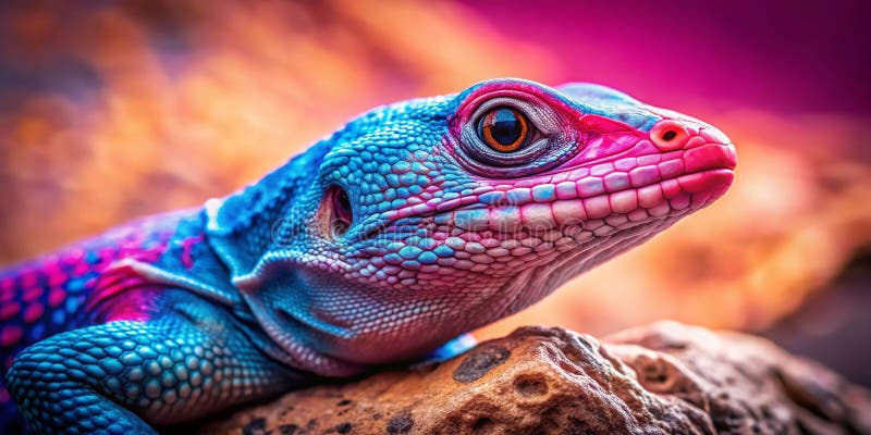 Enthralling Closeup of a Vibrant Blue and Pink Lizard a Retro ...