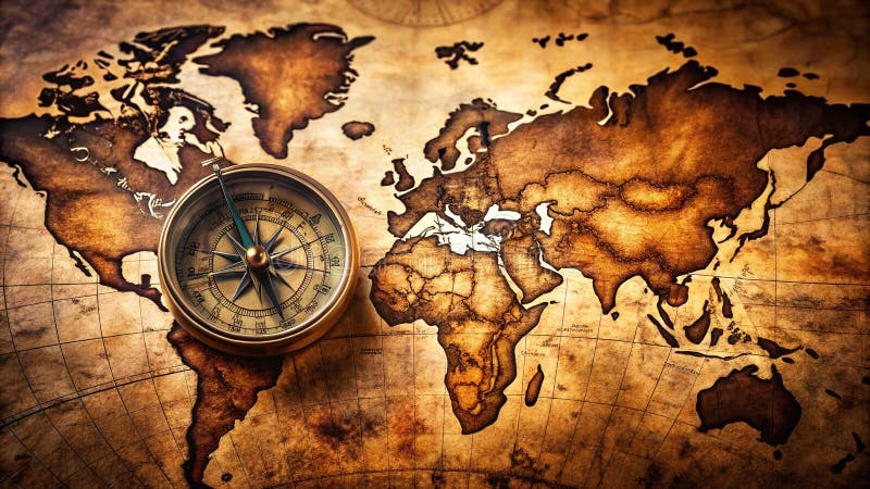 Vintage Compass and Antique Map Double Exposure a Journey through Time ...