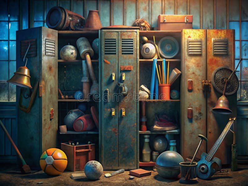 NostalgiaInducing BacktoSchool Scene Vintage School Lockers Overflowing ...