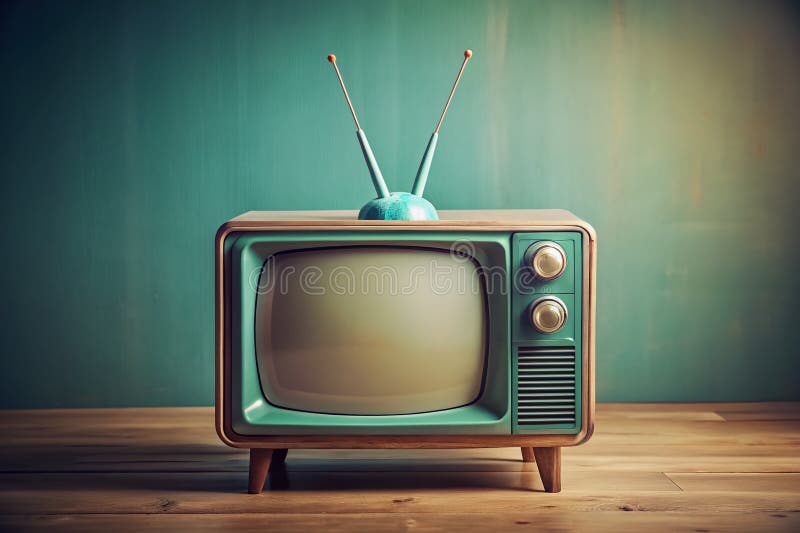 Retro Teal Television Set with Antenna a Blast from the Past on a ...
