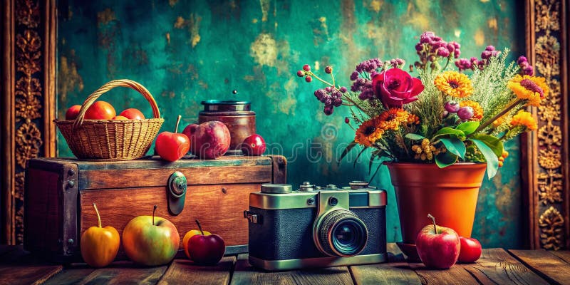 A Colorful Journey through Time Vintage Still Life with Bold Retro ...