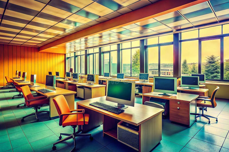 RetroInspired Modern Office Classroom Empty Spaces Await Innovation in ...