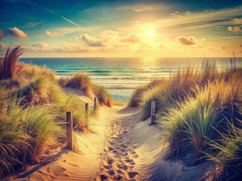 SunDrenched Coastal Path a Vintage Stroll To the Oceans Embrace a ...