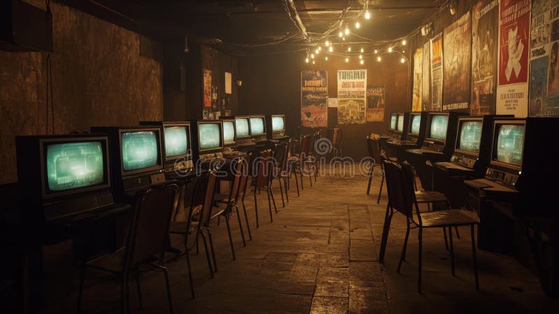 Step Back in Time a Nostalgic Internet Cafe Scene with Vintage ...