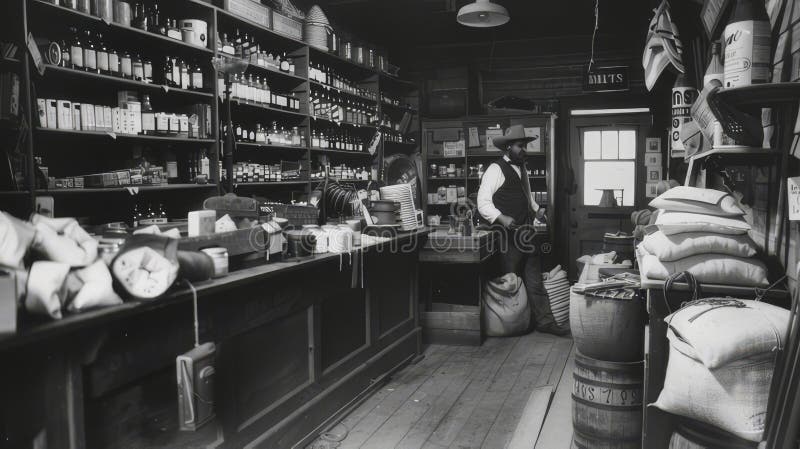 Authentic Black and White Photo of a Wild West General Store Stock ...