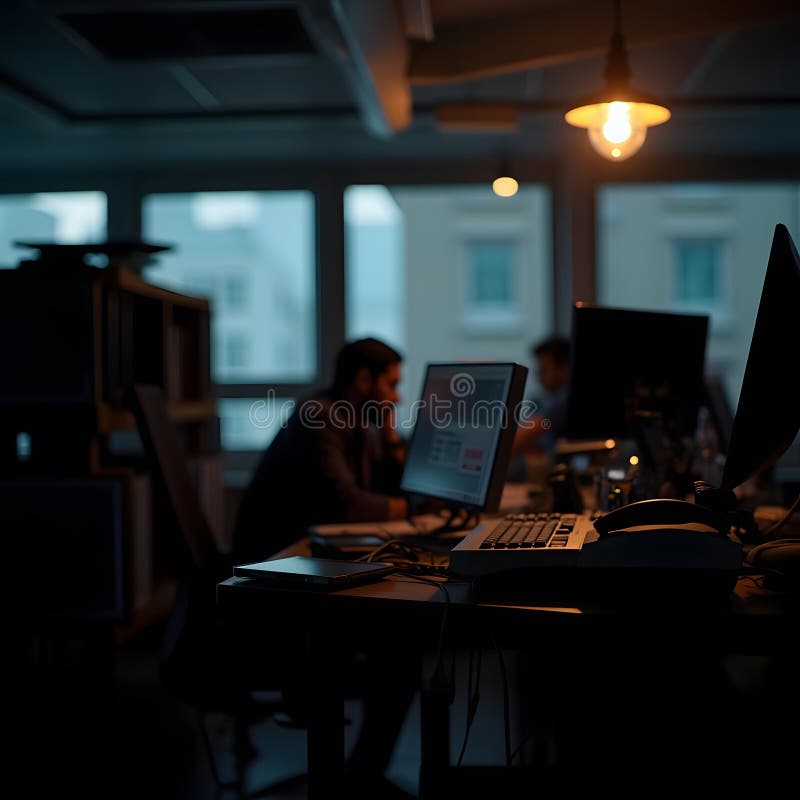 Timeless Silhouettes Vintage Tech in Office Setting Stock Illustration ...