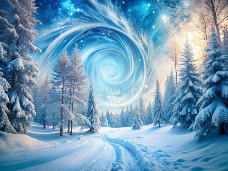 Enchanting Double Exposure a Winter Wonderland of SnowCovered Trees and ...