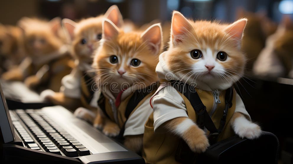 Efficient Teamwork: Five Cats Excelling in a Productive Office ...