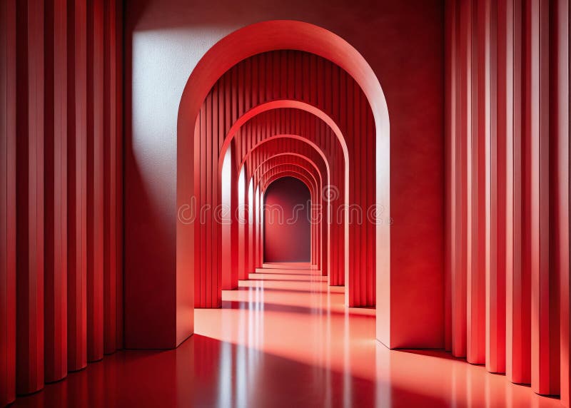 Enthralling Red Hallway Futuristic Interior Design with Geometric ...