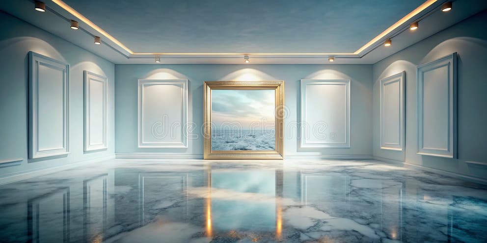 Empty Modern Art Gallery Frame a Surreal 3D Scene in Bianco Style ...