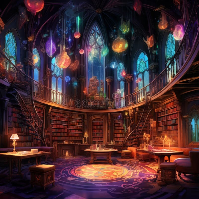 Illuminate Imagination: Vividly Lit Library Setting Stock Photo - Image ...