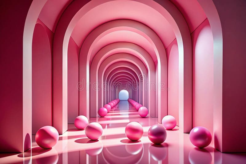 Stunning Pink Sphere Archway Corridor a Modern Architectural Interior ...