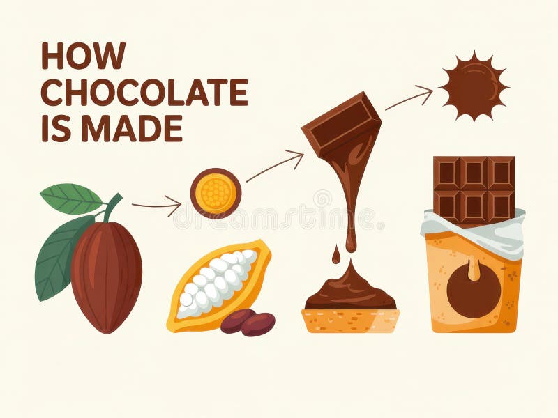 Step-by-step Chocolate Creation: from Cacao Pod To Delicious Bar Stock ...