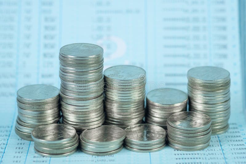 Step of Coin Stack with Passbook or Account Book on Wooden Working ...