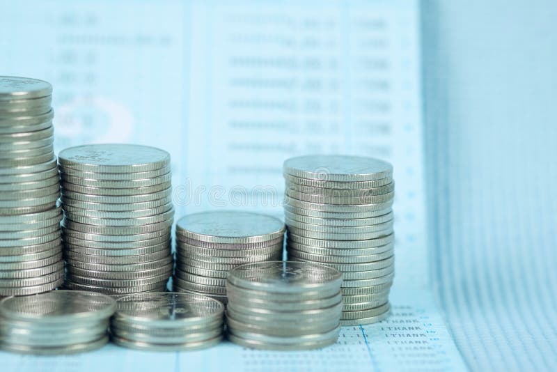 Step of Coin Stack with Passbook or Account Book on Wooden Working ...