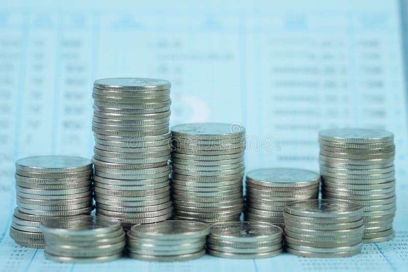 Step of Coin Stack with Passbook or Account Book on Wooden Working ...