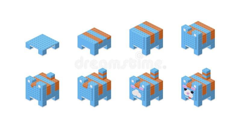 Step by Step Construction of a Cat from Plastic Bricks. Vector Stock ...