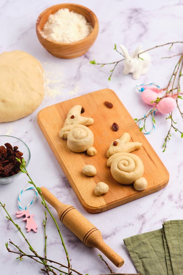 Step-by-step Cooking of Easter Bunny Buns on a Light Background. Step ...