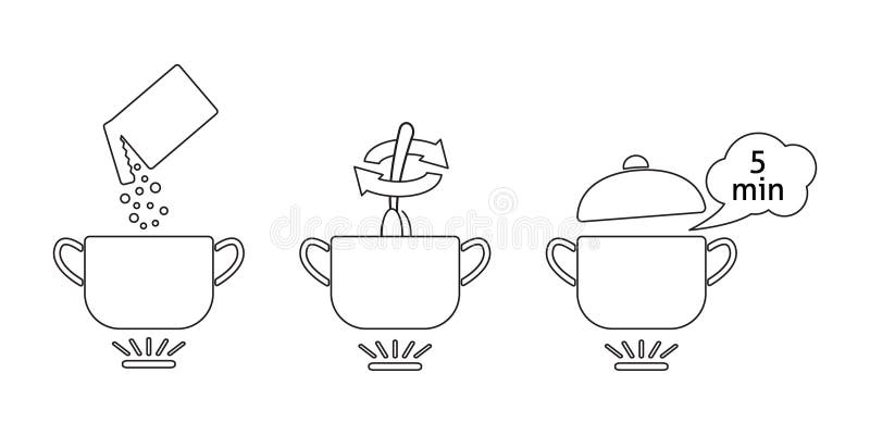 Step-by-step Cooking Guide. Cooking Method in Three Stages. Black and ...