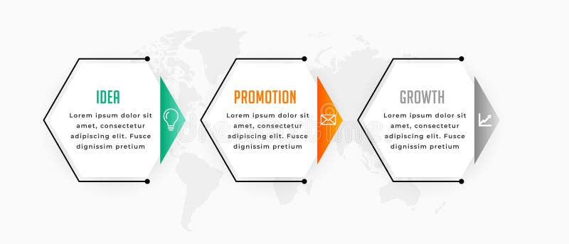 3 Step Corporate Infographic Process Chart Template with World Map ...