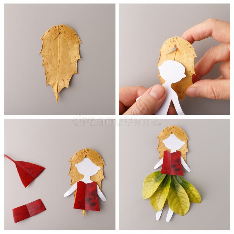 Step-by-step Creation of a Paper and Leaf Doll. Craft Process Using ...