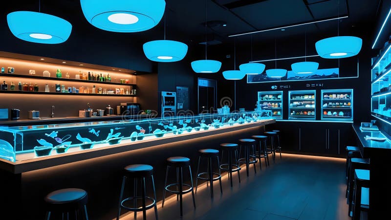 Azure Gastronomy: Dining in the Electric Blue Depths Stock Illustration ...