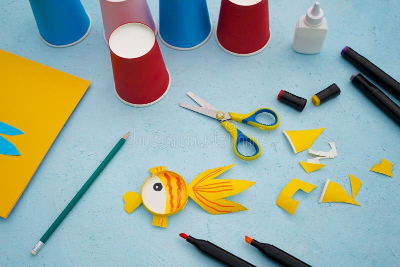 6 - Step by Step Diy Process. Kids Craft Multicoloured Fish from a ...
