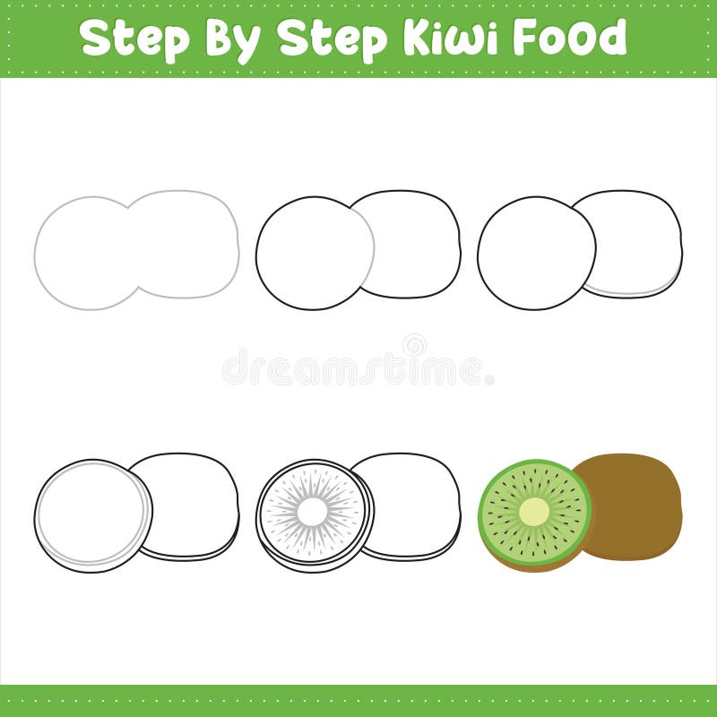 Step by Step Drawing Lime for Kids. Kiwi Food Drawing Tutorial on How ...