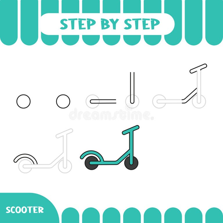Step by Step Drawing Tutorial for Kids. Easy Level. How To Draw Scooter ...