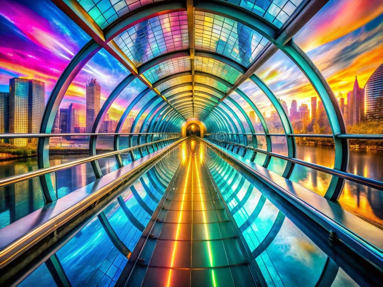 A Surreal Interior of a Millennium Bridge Distorted Reflections and ...