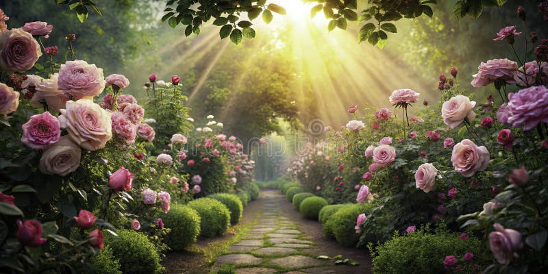 A Serene Summer Paradise Unveiled: Minimalist Fantasy Garden Path with ...