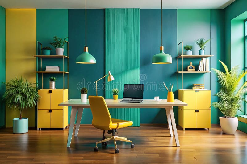 Inspiring Modern Workspace Design Bold Teal and Yellow Accents for a ...