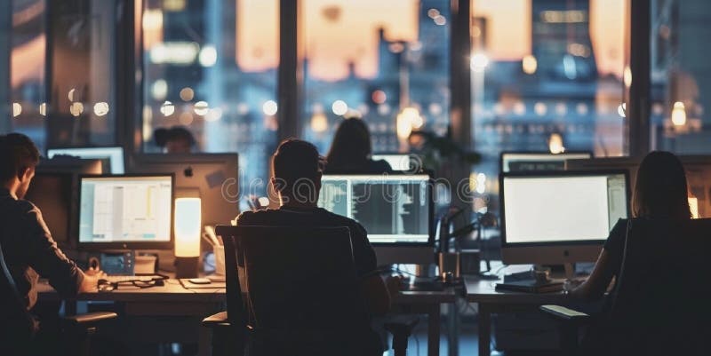 People Work in the Office at Computers Stock Illustration ...