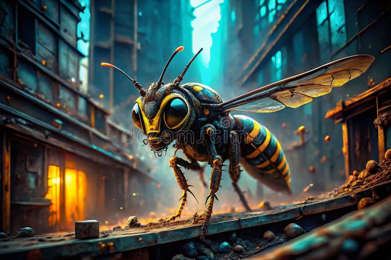 Cyberpunk Urban Exploration AIGenerated Robotic Wasp Photography ...