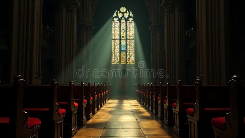 Elegant Cathedral Interior with Light Streaming through a Stained Glass ...
