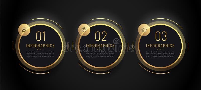 3 Step Flowchart Golden Infographic Banner for Presentation Stock ...