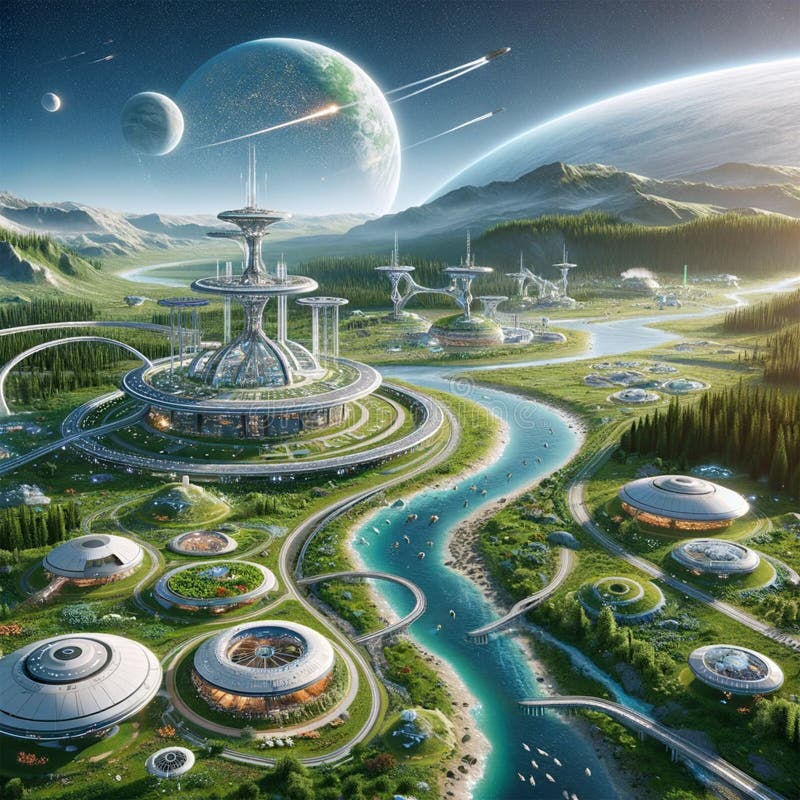 Alien Metropolis: Futuristic Cityscape on an AI Generated World Stock ...