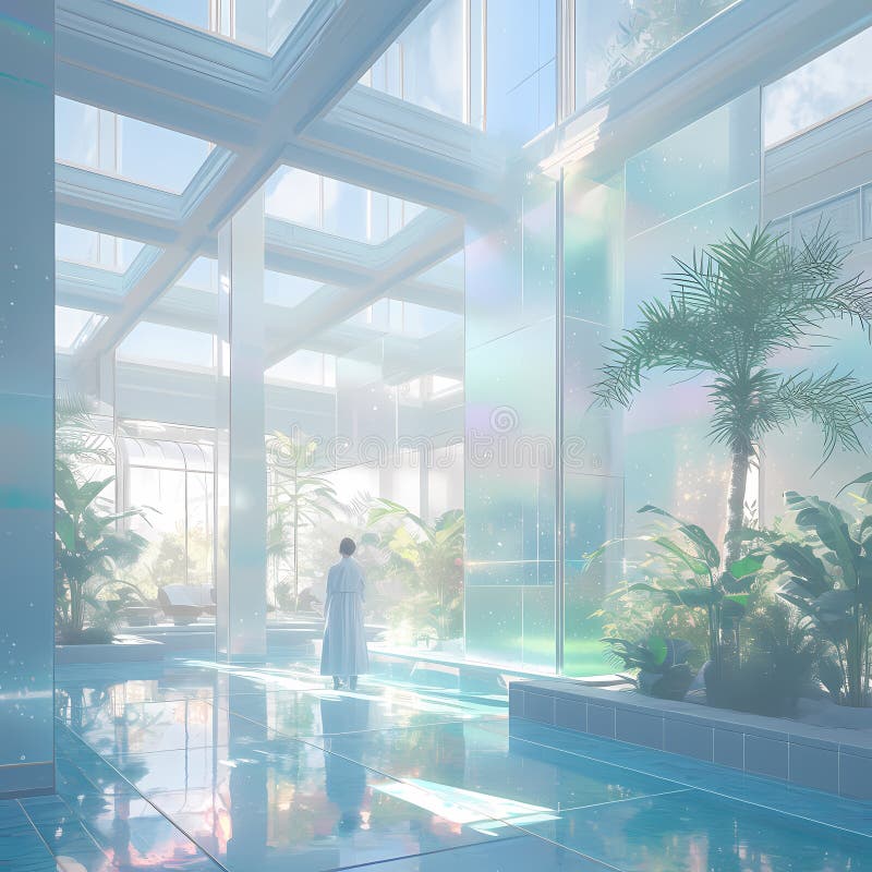 Utopian Oasis: a Futuristic Hotel Lobby Stock Illustration ...