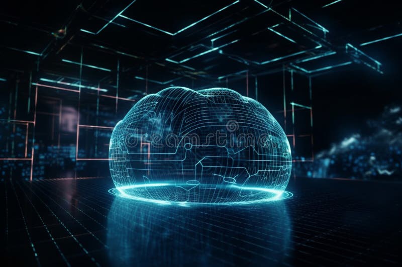 Ai Generative Cloud Computing Concept in Virtual Space with Glowing ...
